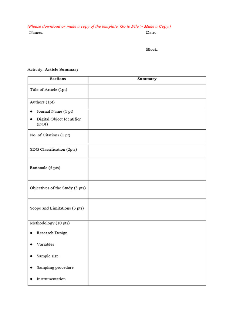 Article Summary Template | PDF