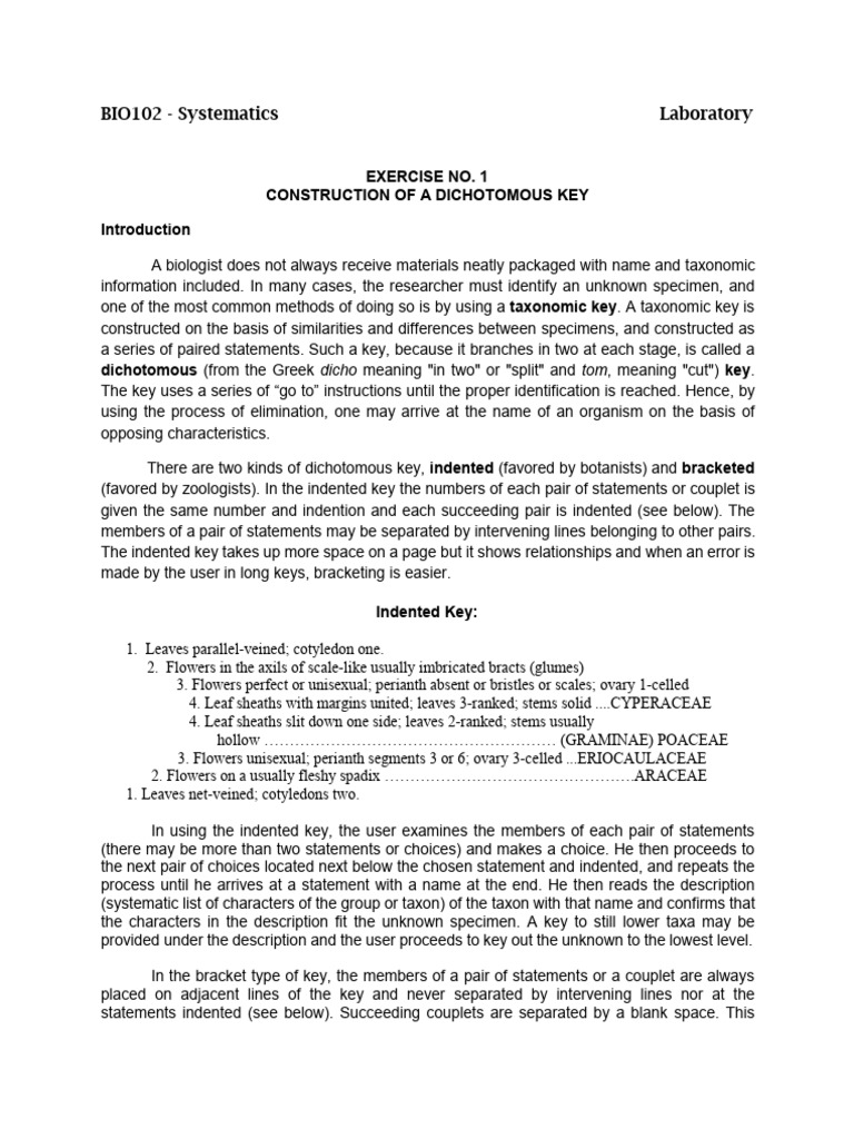 Exercise No. 1 Dichotomous Key | PDF