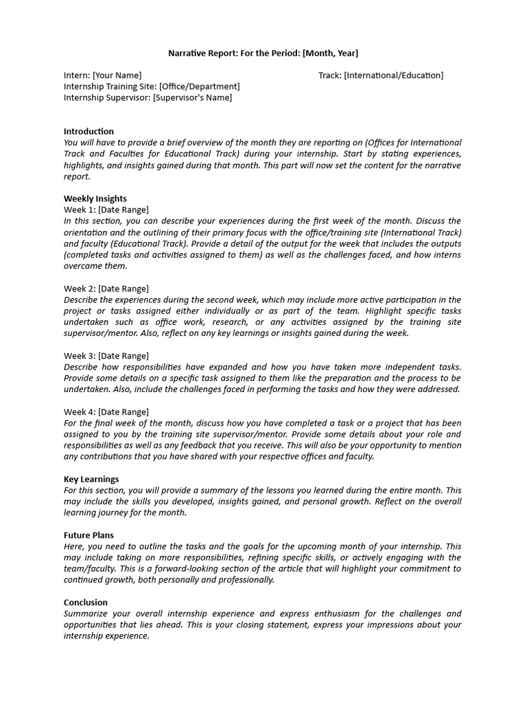 Narrative Report Template | Download Free PDF | Internship | Job Hunting