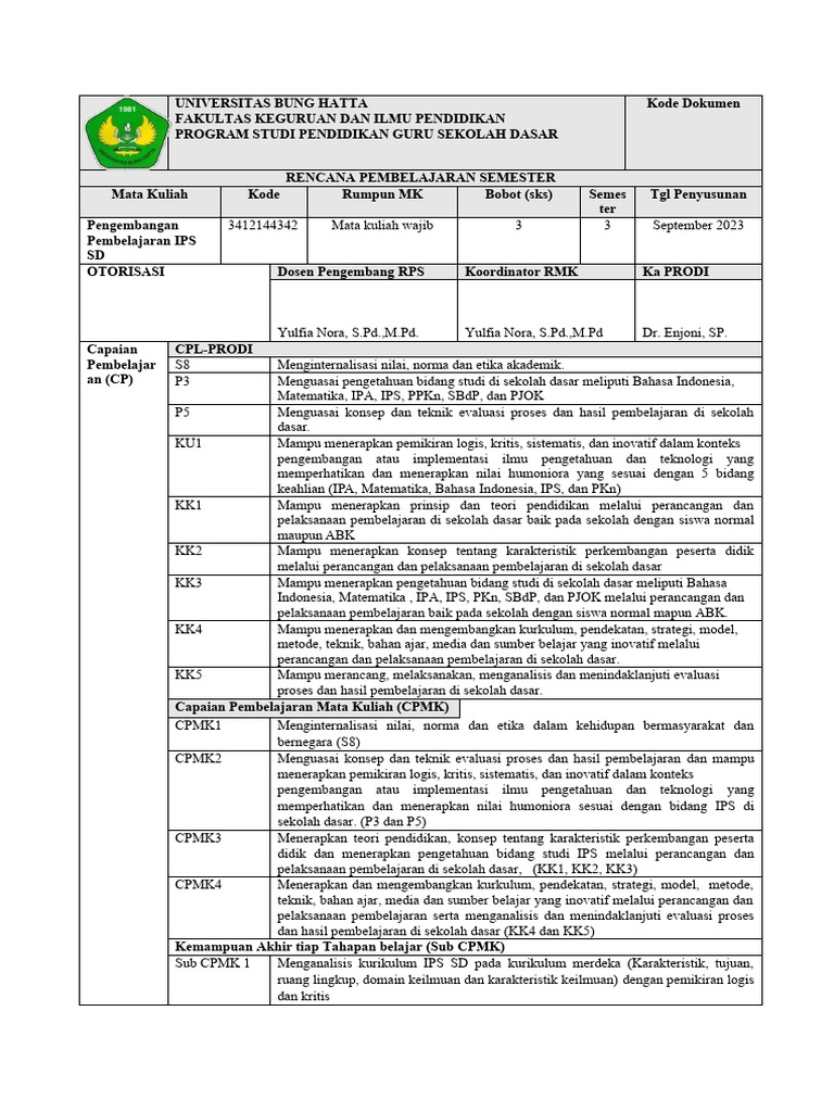 RPS MK PengembanganPemb. IPS SD 2023.1 | PDF