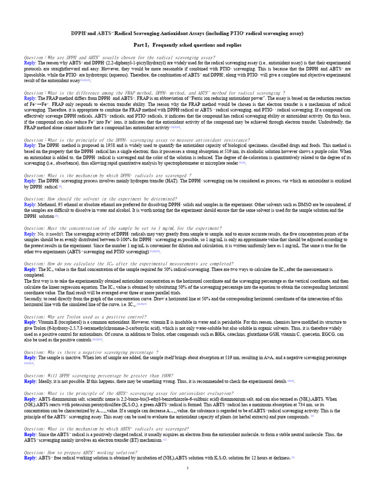 DPPH - and ABTS + - Radical Scavenging Antioxidant Assays (Including ...
