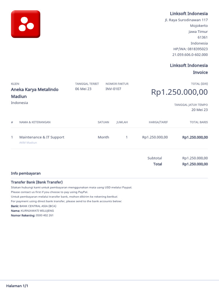AKM - Madiun - Invoice - INV-0107 | PDF