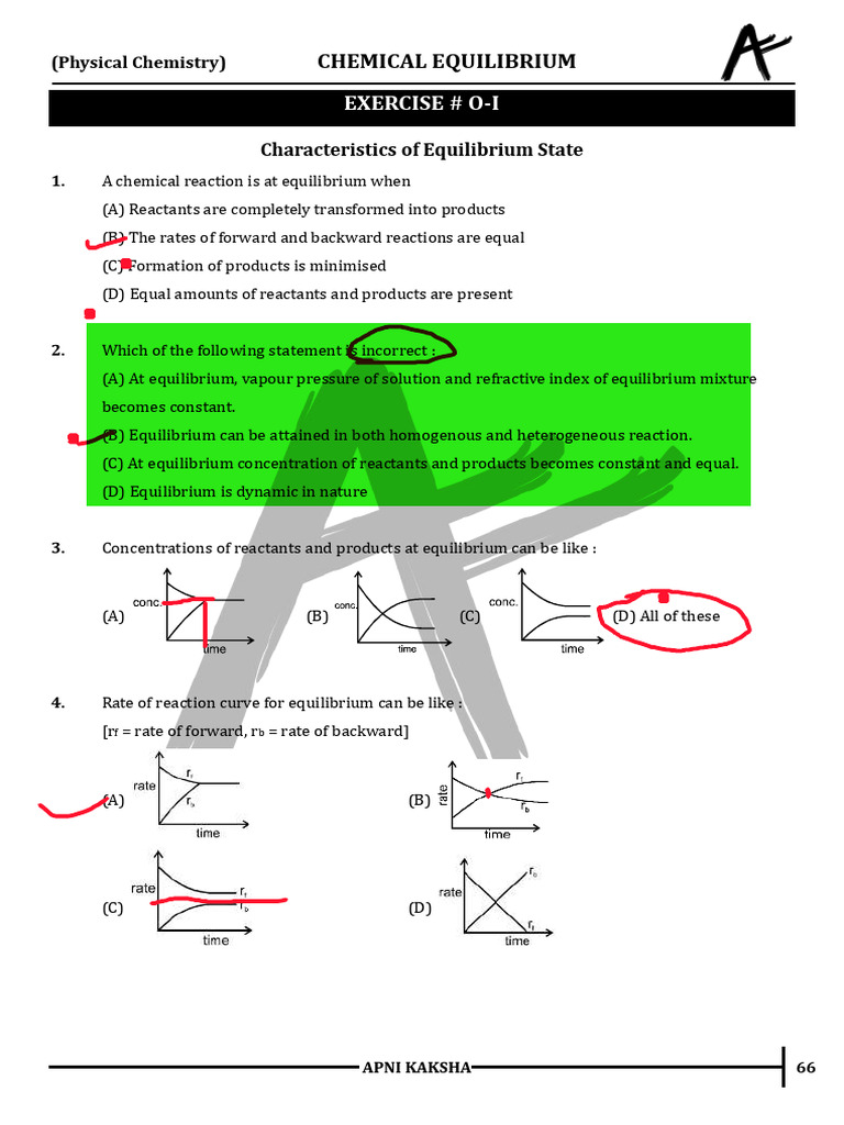 Exercise - 01 _ Chemical Equilibrium | PDF