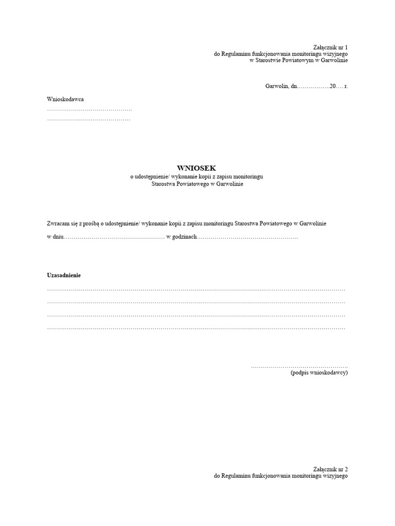 Wniosek o Udostępnienie Monitoringu | PDF