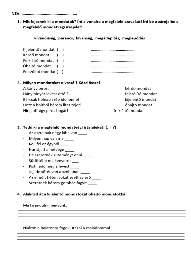 Mondatfajták - komplex | PDF