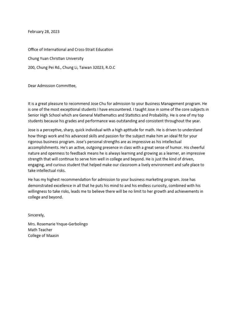 Recommendation Letter Example | PDF