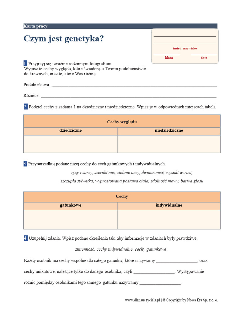 Karta Pracy Czym Jest Genetyka | PDF