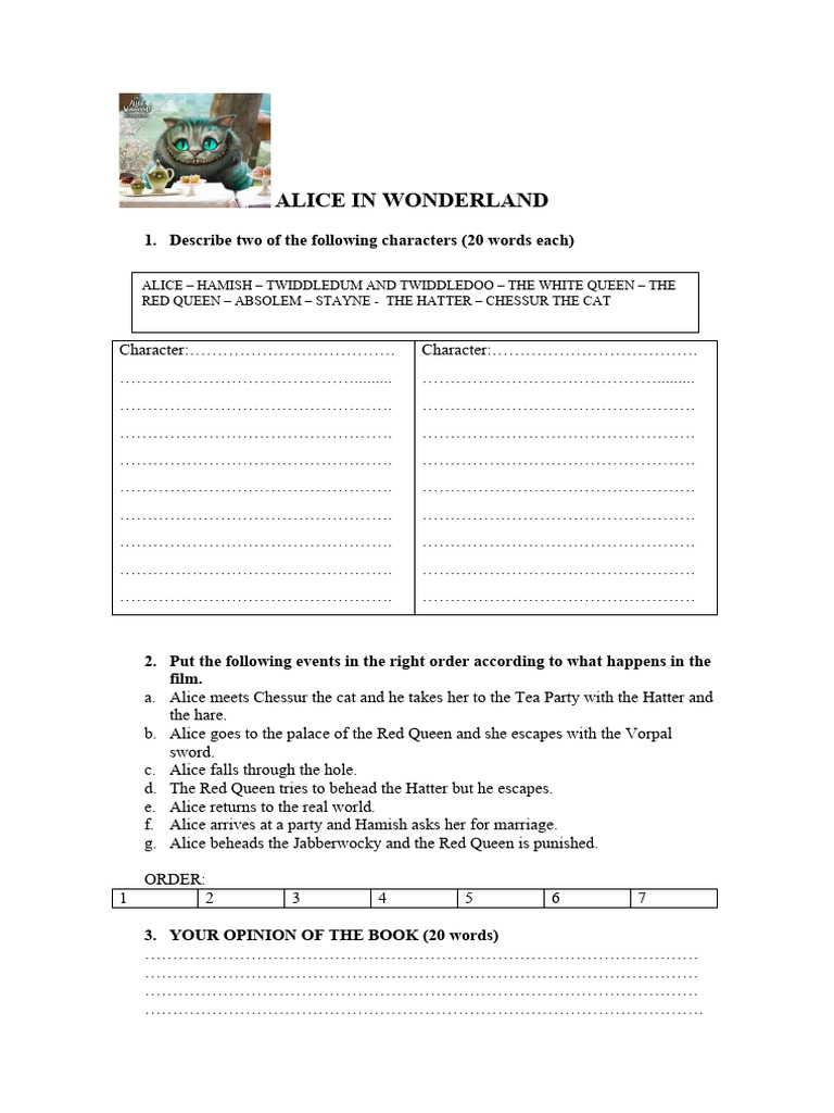 Alice in Wonderland Writing Creative Writing Tasks | PDF