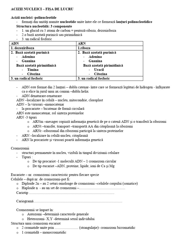 Acizii Nucleici Fisa de Lucru | PDF