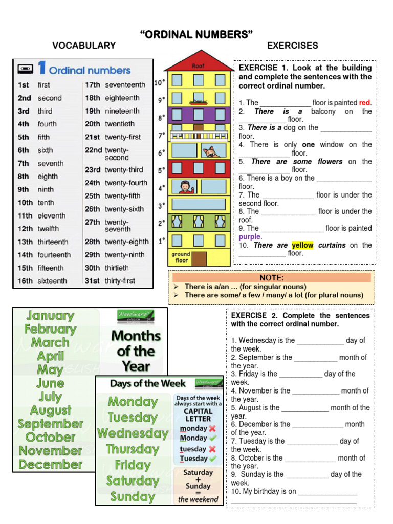 Ordinal Numbers and Months Worksheet | PDF