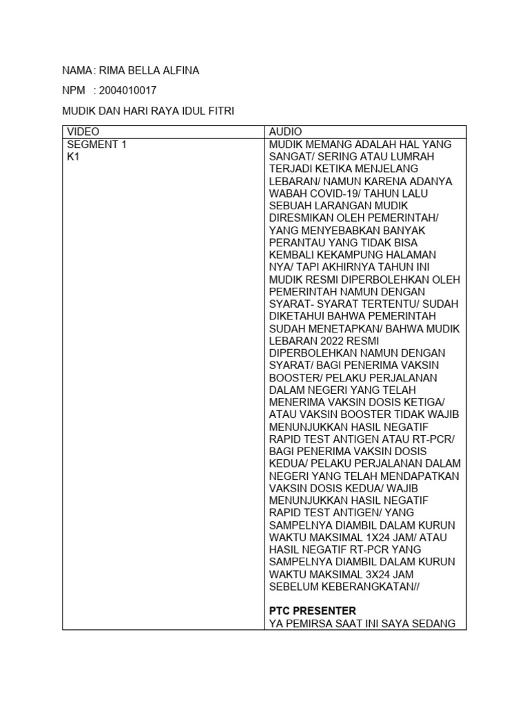 Tugas Naskah Siaran TV Rima Bella | PDF