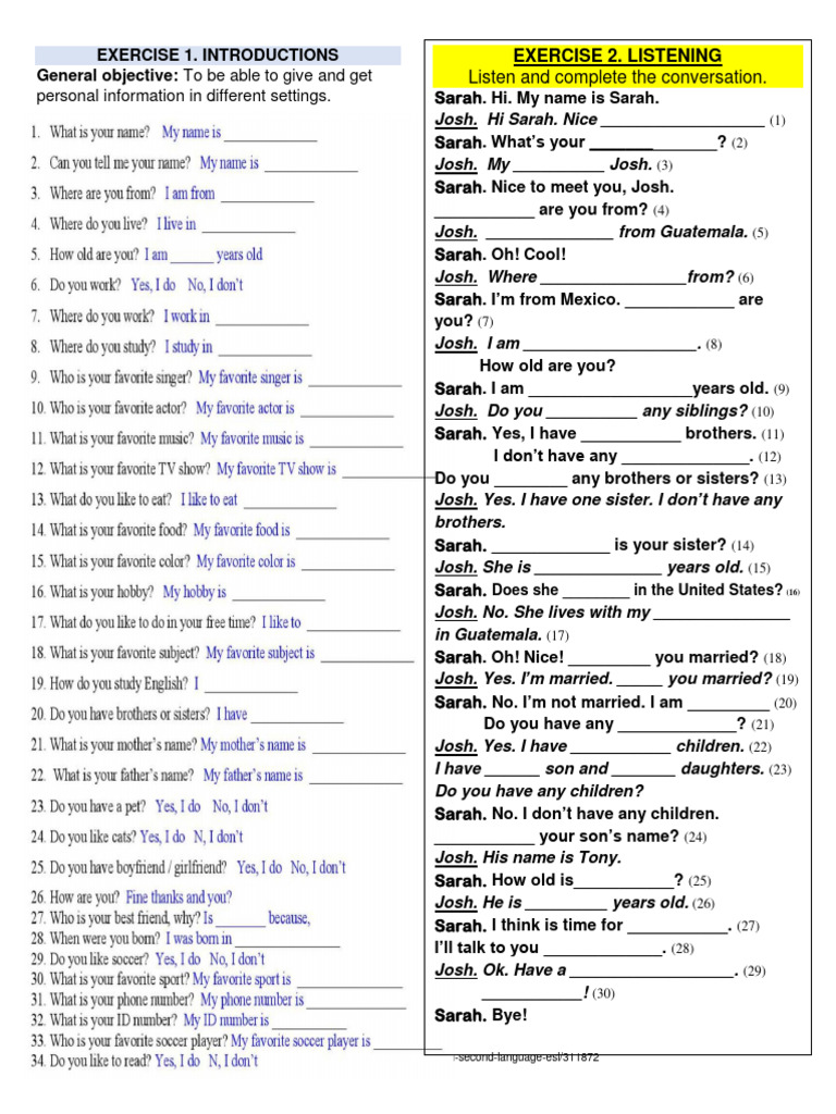 ESL Listening Exercise: Introductions | PDF