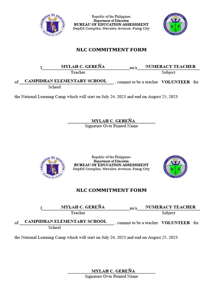 NLC Commitment Form | PDF