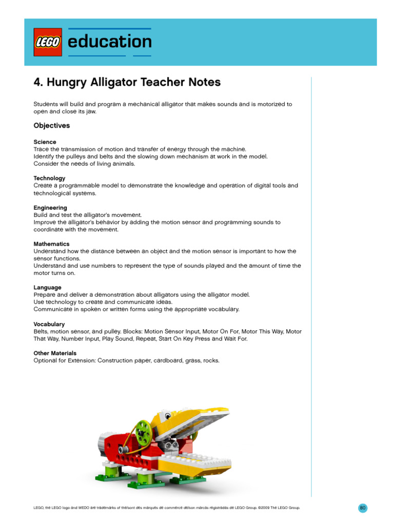 Wedo Hungry Alligator Sample Lesson | PDF | Machines