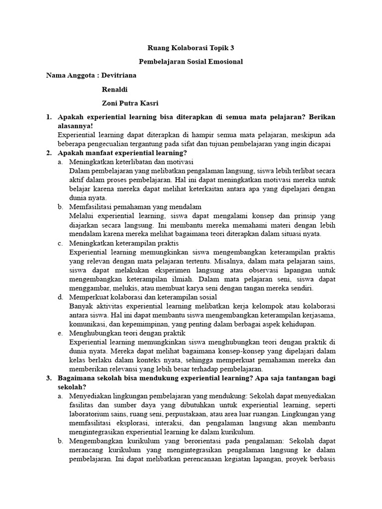 Pembelajaran Experiential Learning | PDF