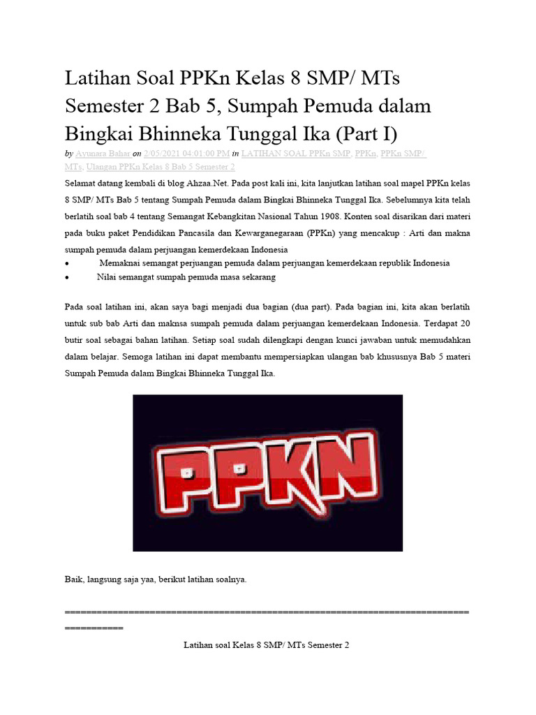 2 Latihan Soal PPKN Kelas 8 SMP | PDF