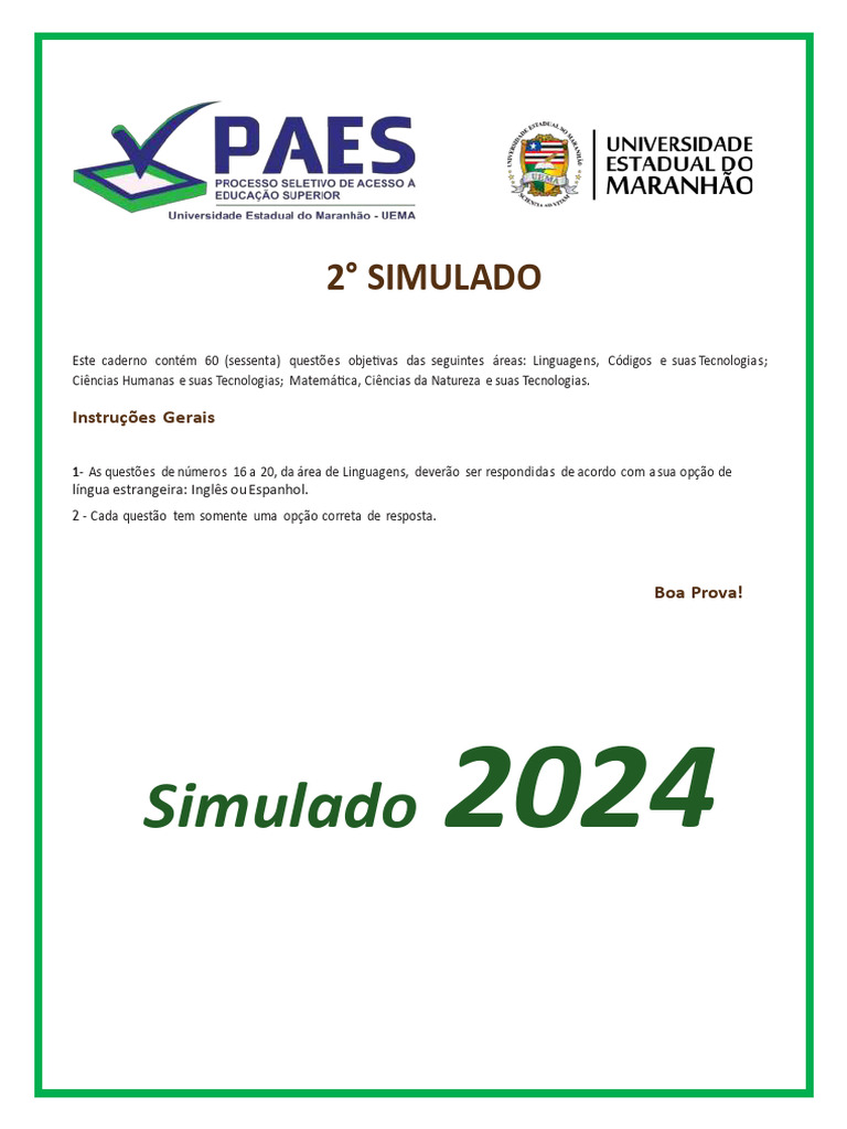 Simulado Paes 2024 | PDF | Argumento | Brasil