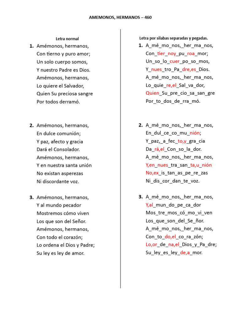 Letra de Amemonos Hermanos | PDF