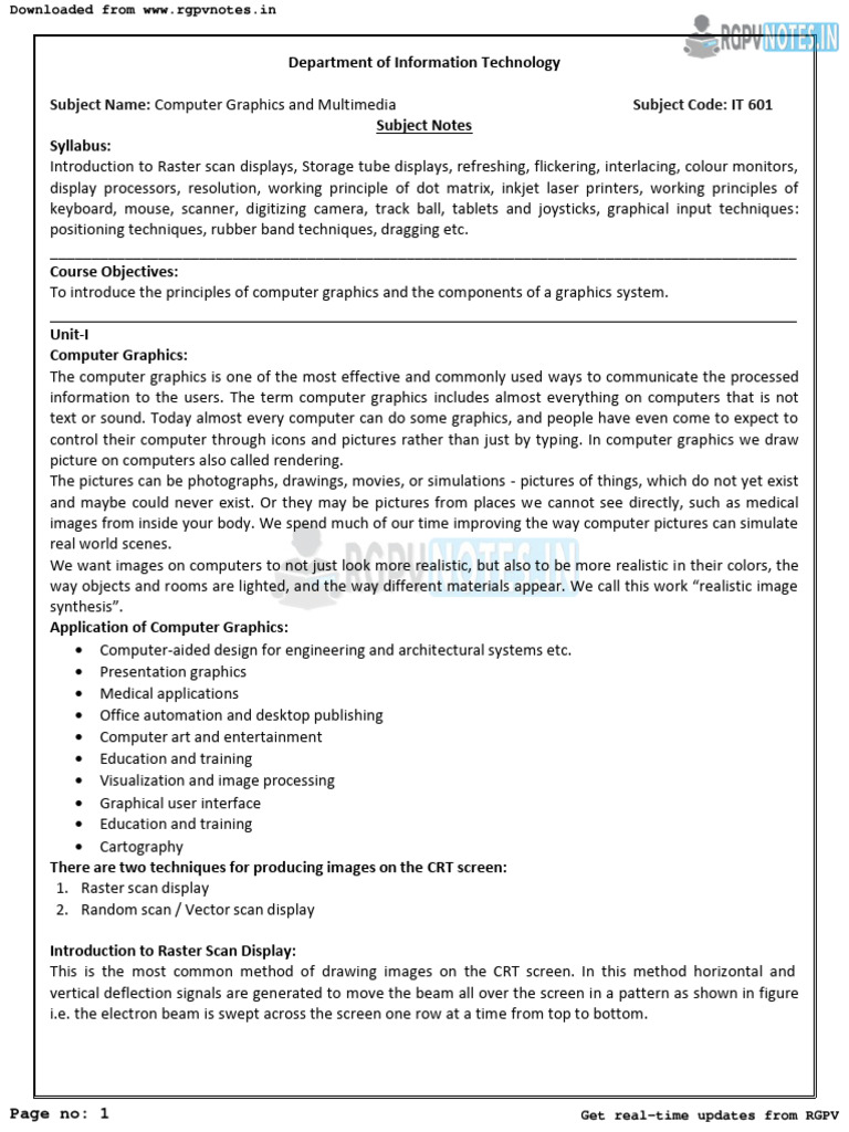 Unit 1 Computer Graphics And Multimedia 2 18 Pdf