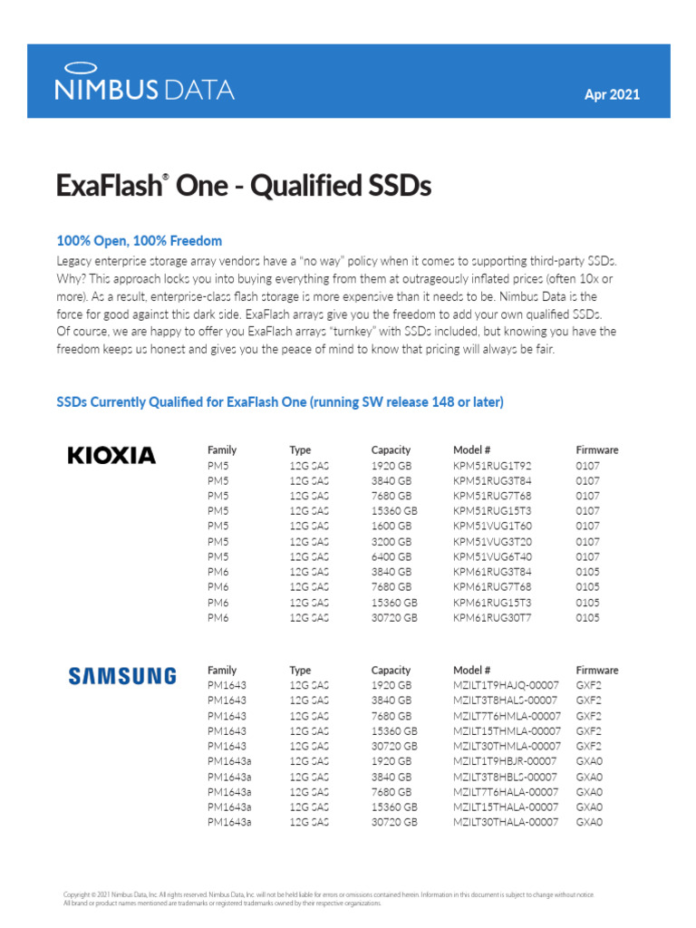 ExaFlash One Qualified SSDs | PDF