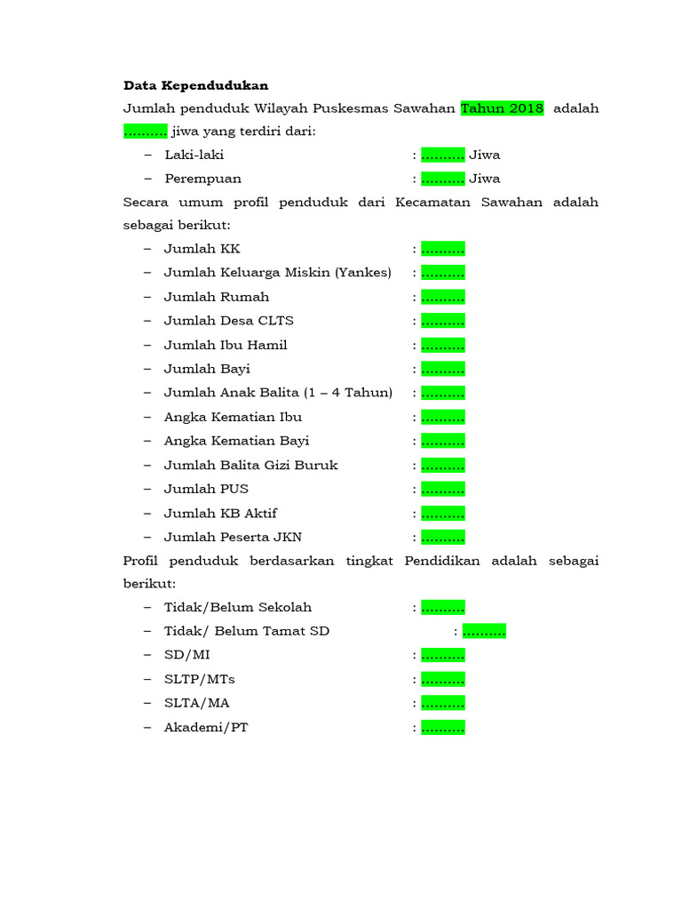 Data Isian Profil Puskesmas | PDF