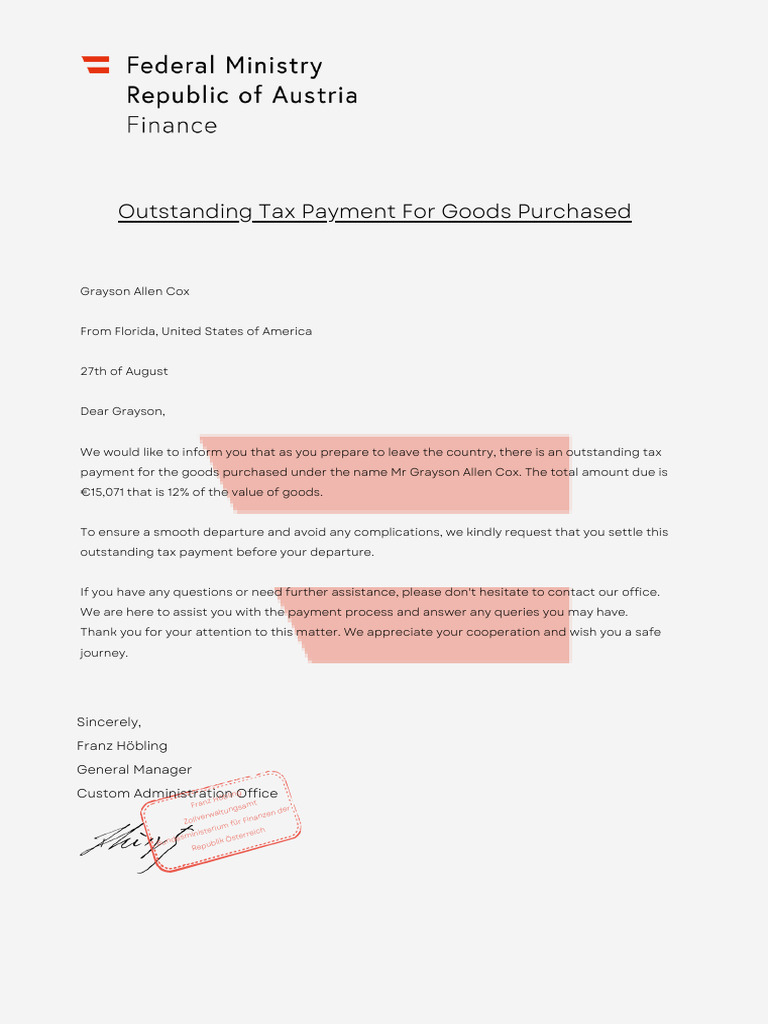 Outstanding Tax Payment Notification | PDF