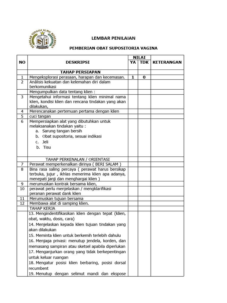Daftar Tilik Obat Vagina | PDF