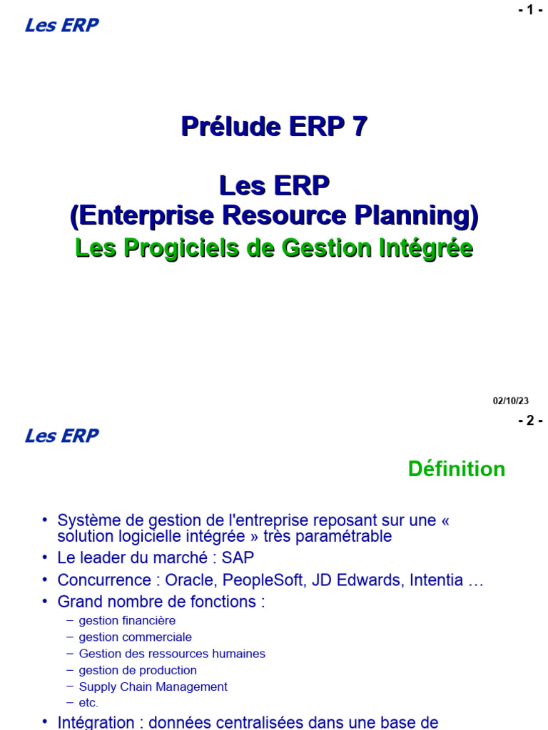 Prélude ERP 7 Les Erp (Enterprise Resource Planning) | PDF