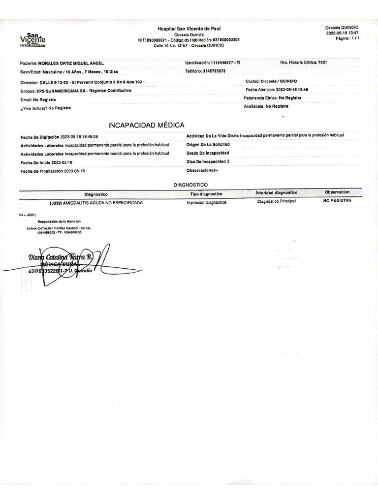 Incapacidad Medica Ejemplo | PDF