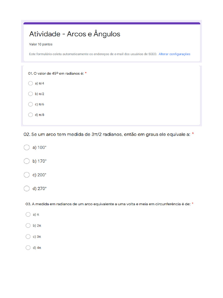 Atividade Arcos e Ângulos | PDF