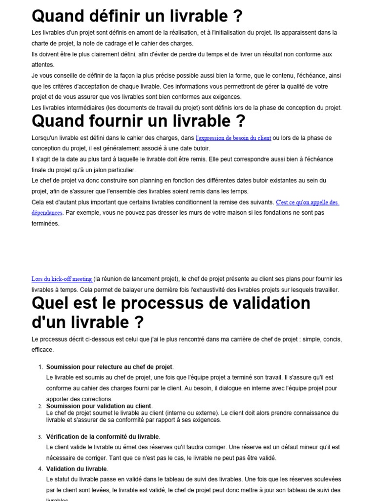 Quand définir un livrable recherche étude et développement | PDF