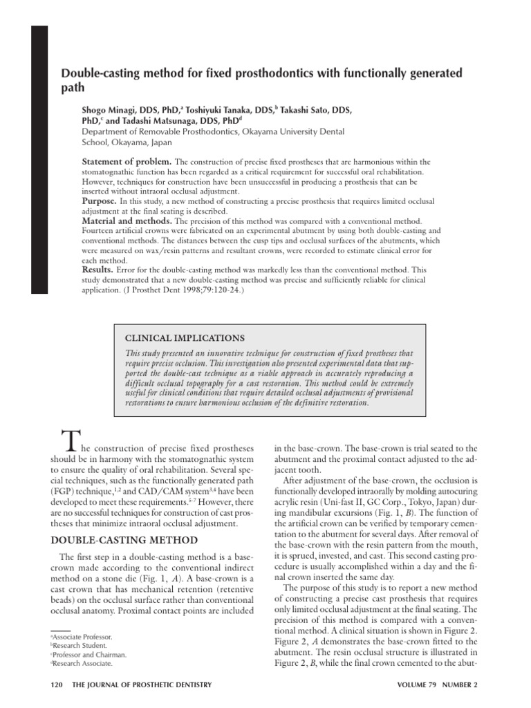 Double-Casting Method For Fixed Prosthodontics With Functionally ...