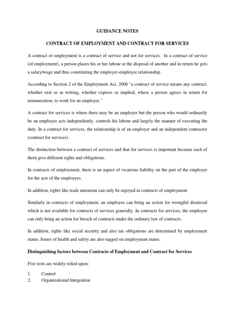 Contract of Services and Contract For Services Guidance Notes | PDF ...
