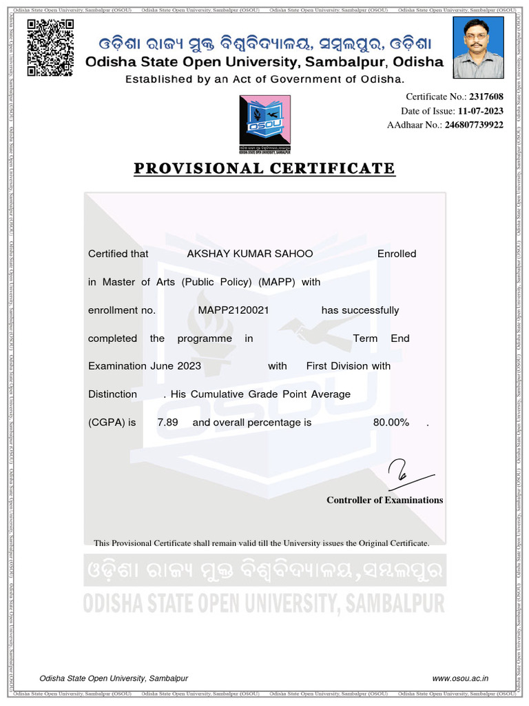 Provisional Certificate Mapp2120021 | PDF