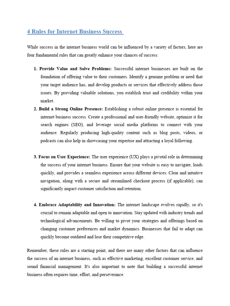 4 Rules For Internet Business Success | PDF