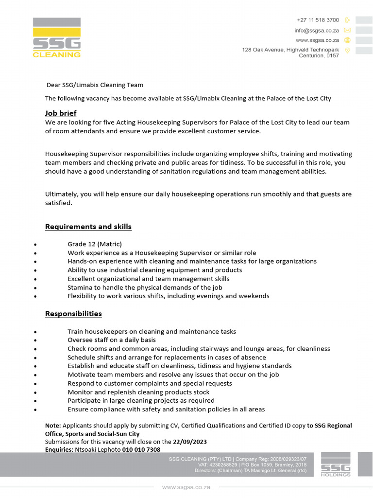 SSG Cleaning Letterhead Palace | PDF