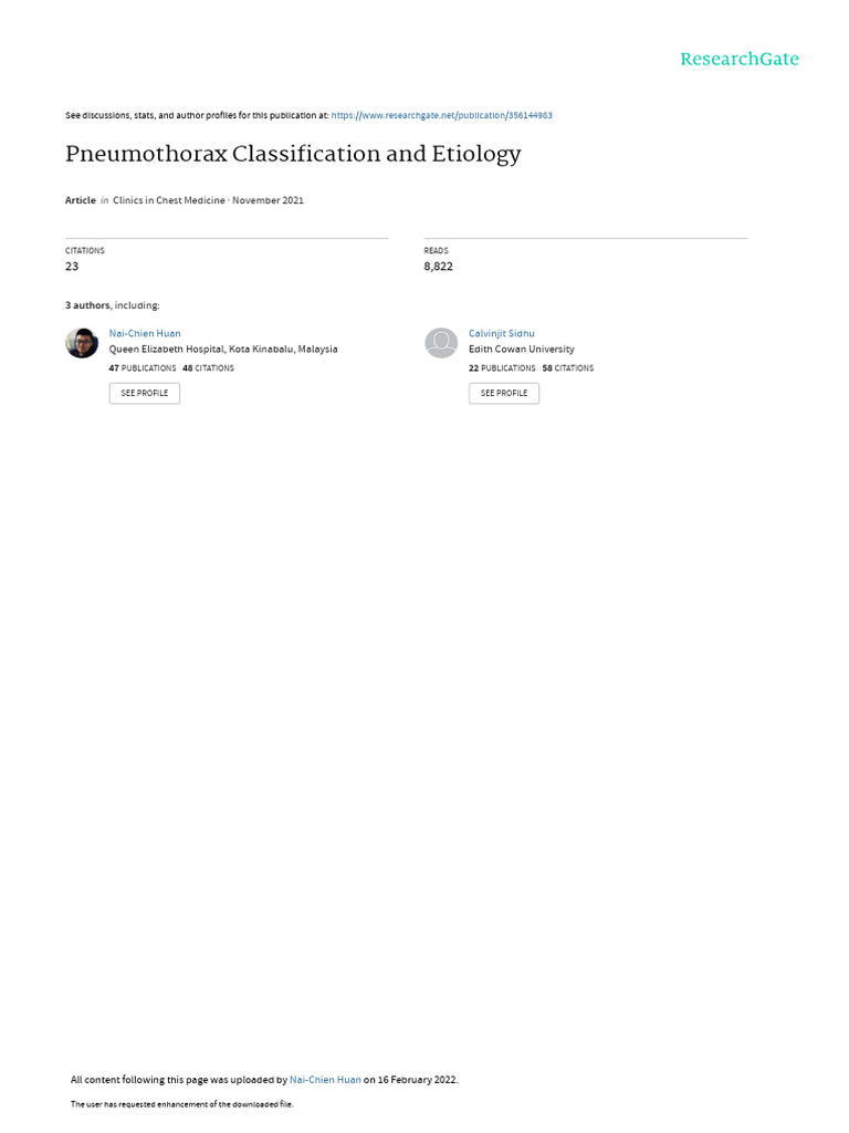 Pneumothorax Classification Etiology | PDF
