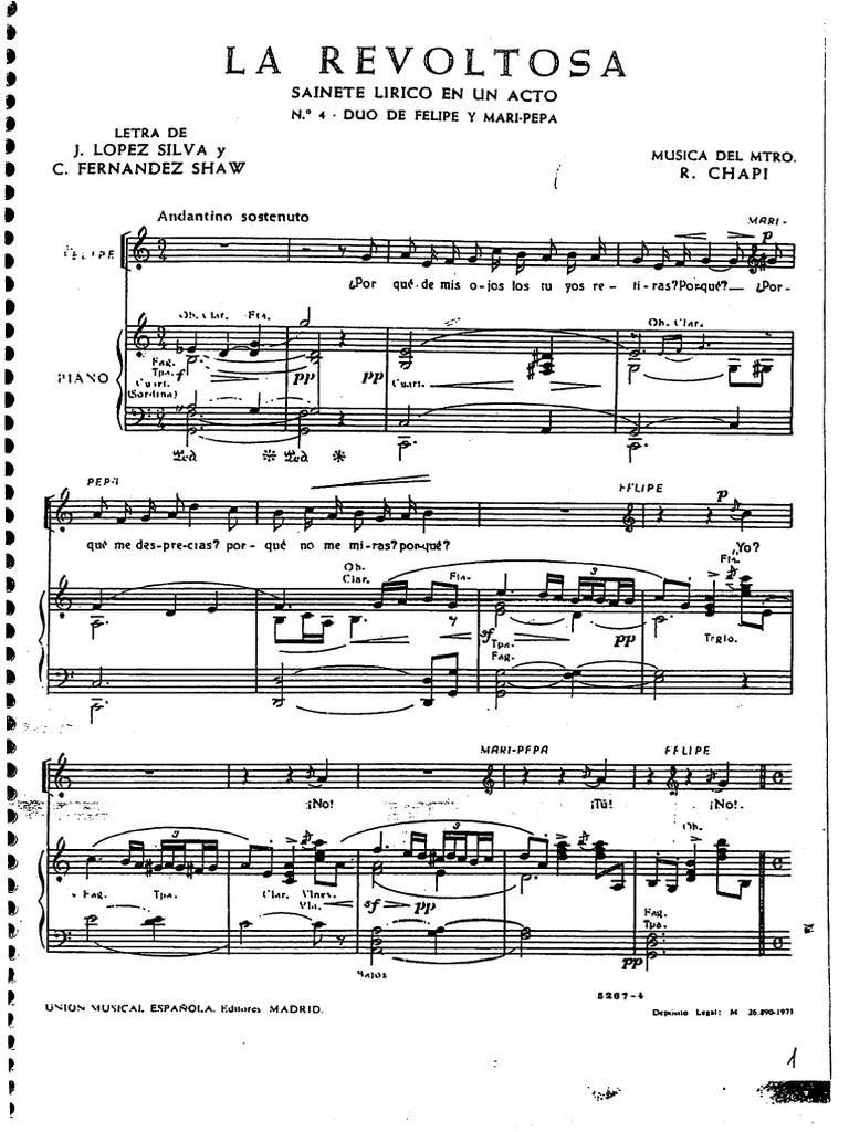 La Revoltosa . - Duo de Felipe y Mari Pepa . - R. Chapi | PDF