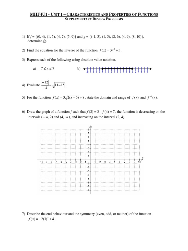 Unit 1 Supplementary Review | PDF | Function (Mathematics) | Mathematical Physics