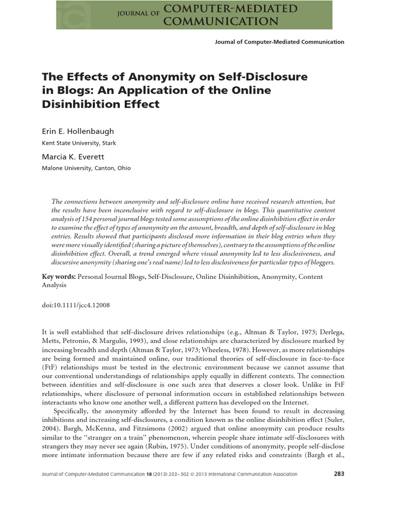 The Effects of Anonymity On Self-Disclosure | PDF