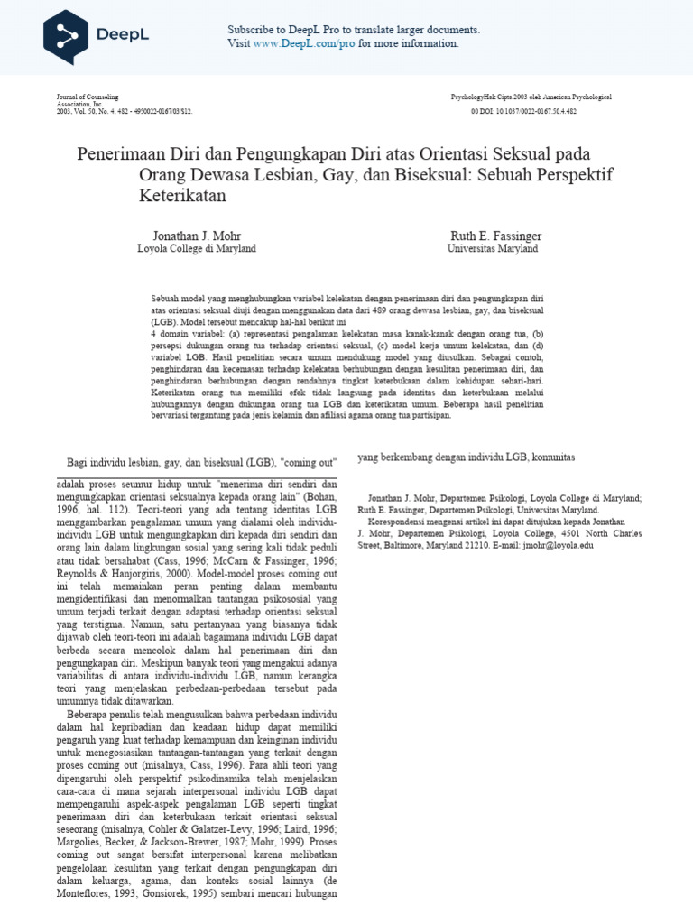 Self-Acceptance and Self-Disclosure of Sexual Orientation in Lesbian ...
