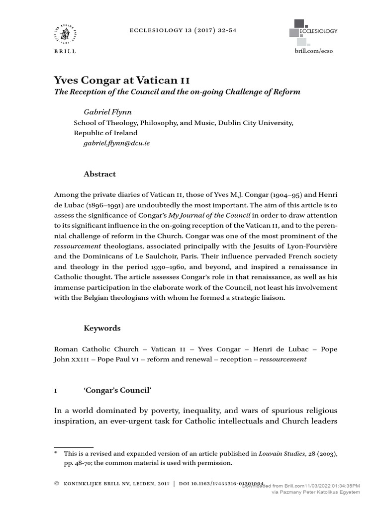 Gabriel Flynn - Yves Congar at Vatican II | PDF | Second Vatican ...