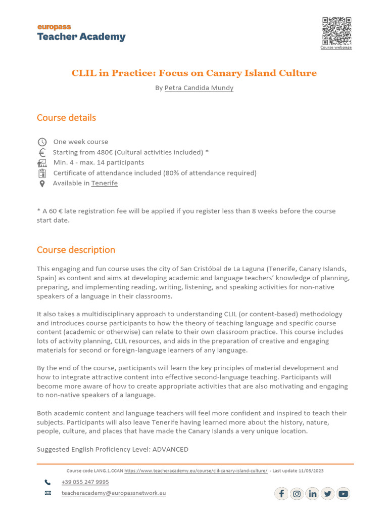 CLIL in Practice Focus On Canary Island Culture Europass | PDF