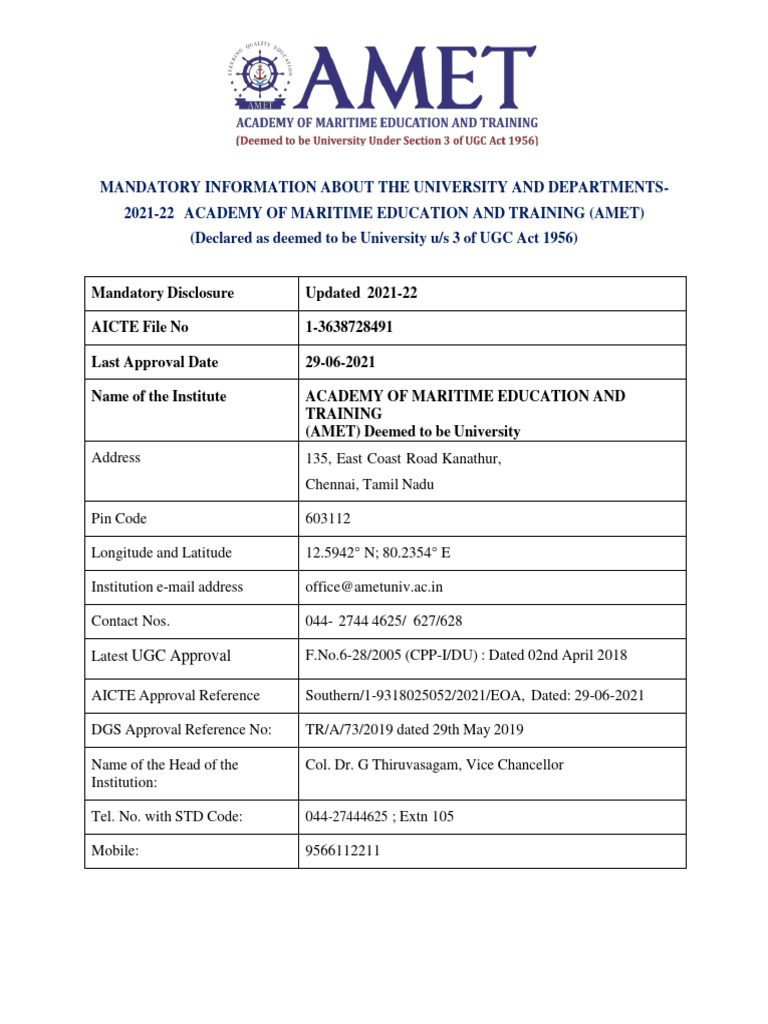 MandatoryDisclosure 2021 22 | PDF