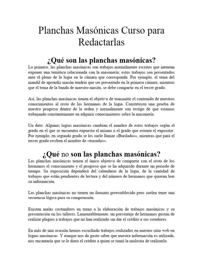 Planchas Masónicas Curso para Redactarlas | PDF