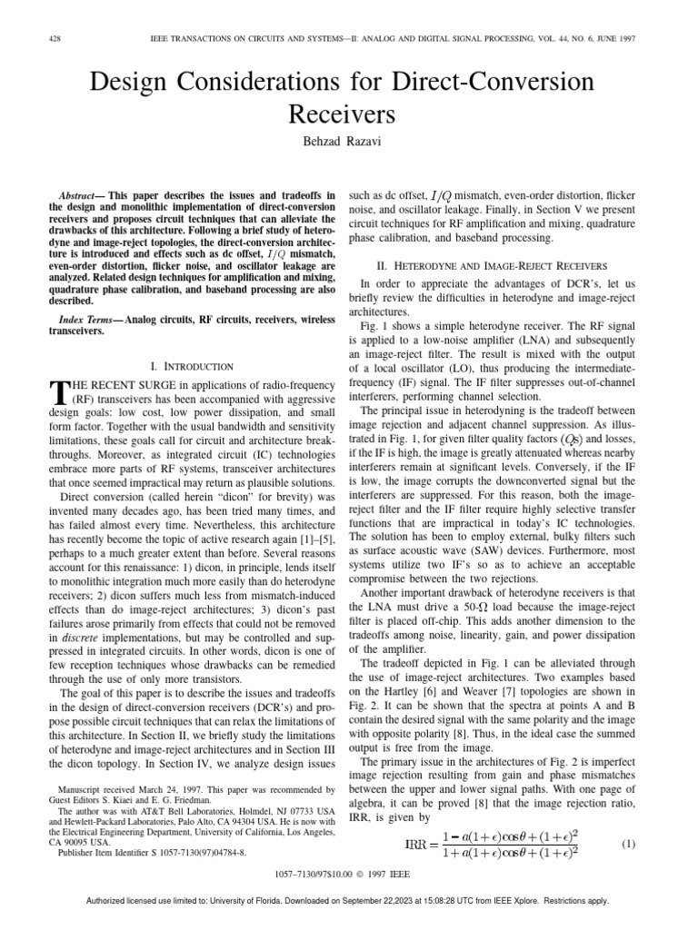 Design Considerations For Direct-Conversion Receivers | PDF