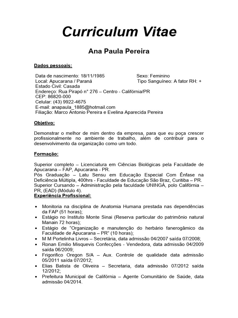 Curriculum Vitae Ana | PDF