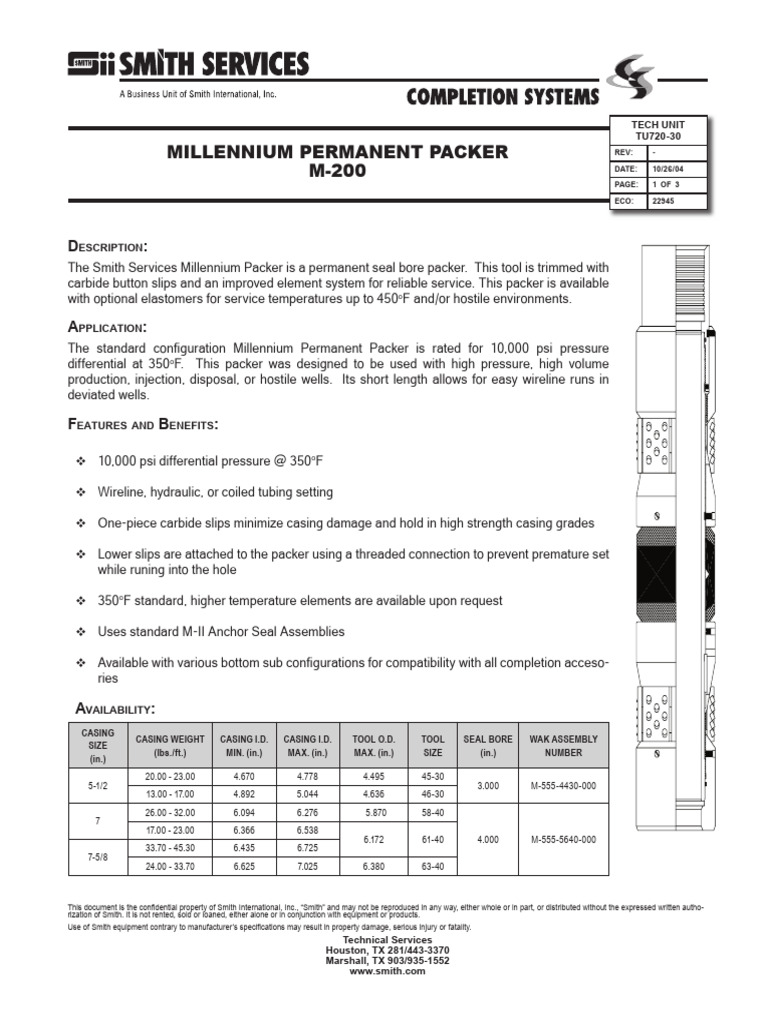 Millenium Permanent Packer | PDF | Manufactured Goods | Equipment