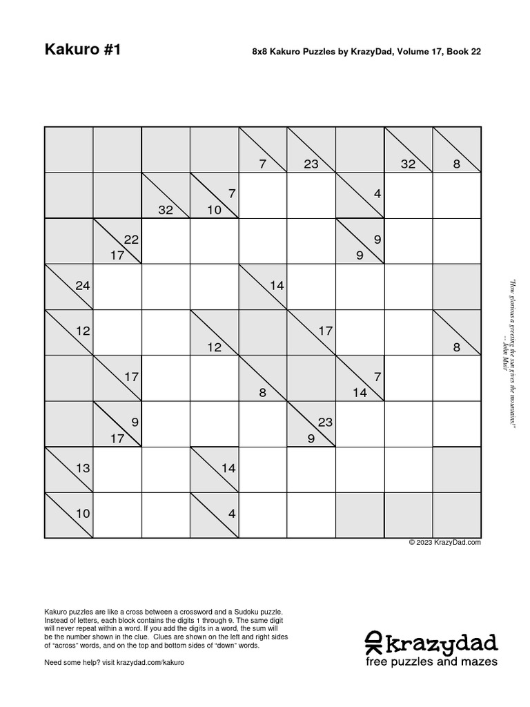 Kakuro Puzzles Volume 17, Book 22 | PDF