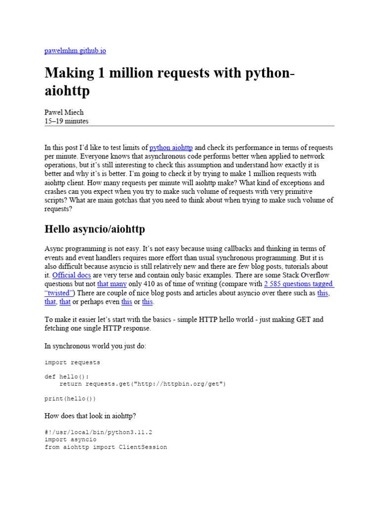 Making 1 Million Requests With Python-Aiohttp | PDF